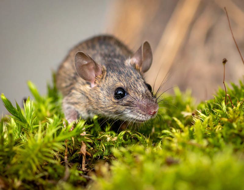Scared House Mouse. the House Mouse Lying on the Green Plant Stock ...