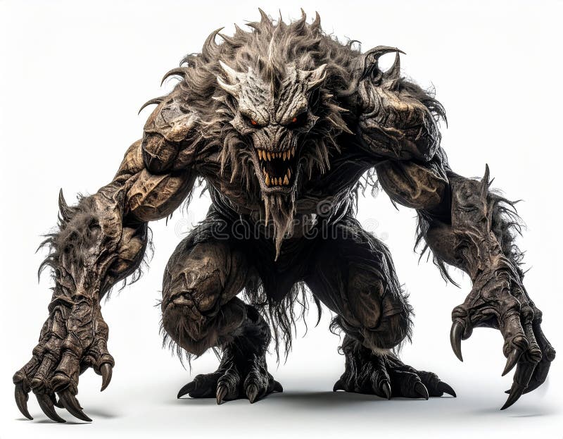 Menacing Fantastical Creature with Hairy Body on White Background. the ...