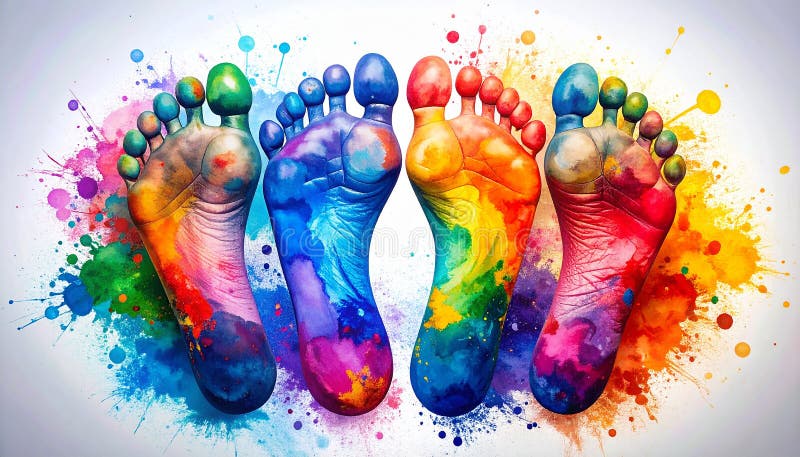 Colorful Foot Prints in Paint Stock Illustration - Illustration of ...