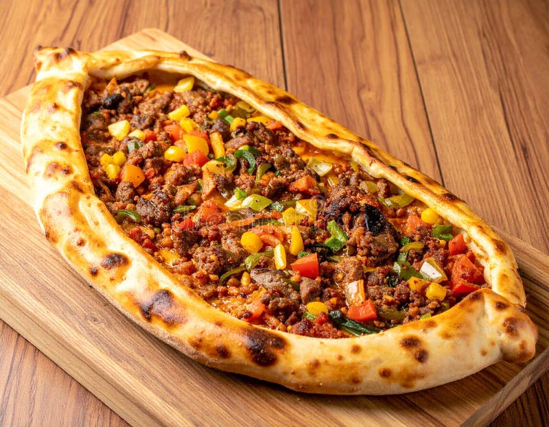 Turkish Pide with Meat and Vegetables. Turkish Pide with Meat and ...