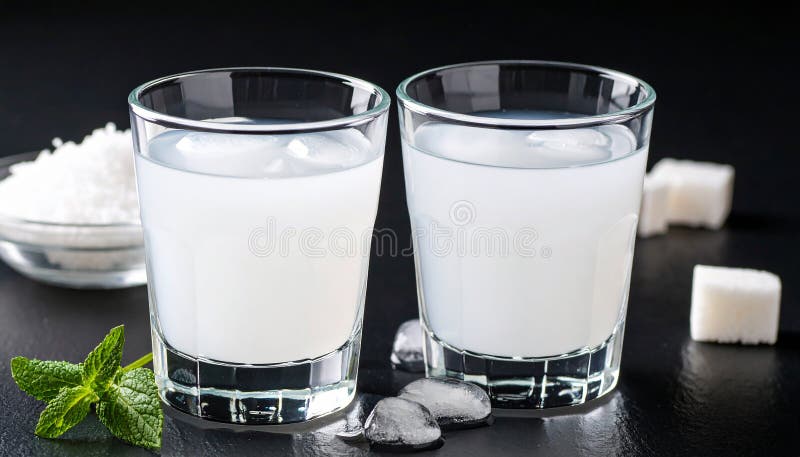Raki with Ice. Turkish Traditional Alcohol Drink Raki Mixed with Water ...