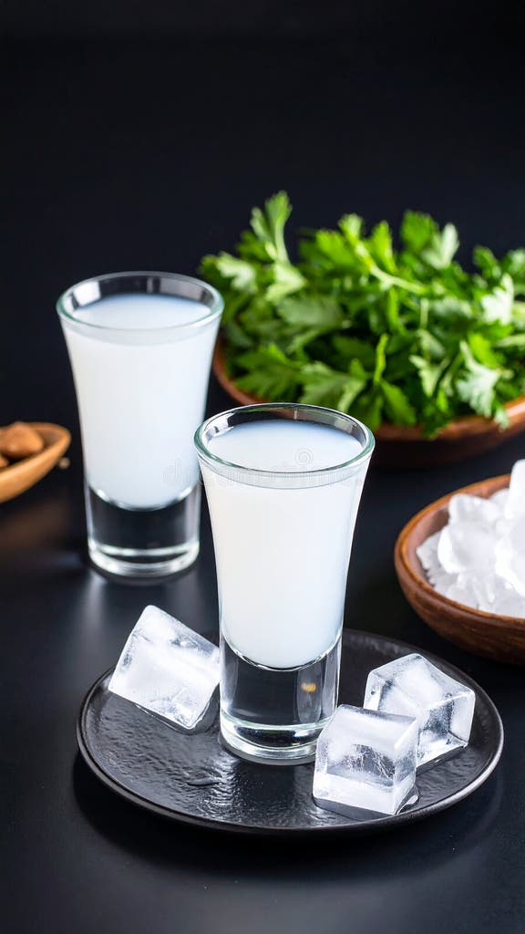 Raki with Ice. Turkish Traditional Alcohol Drink Raki Mixed with Water ...