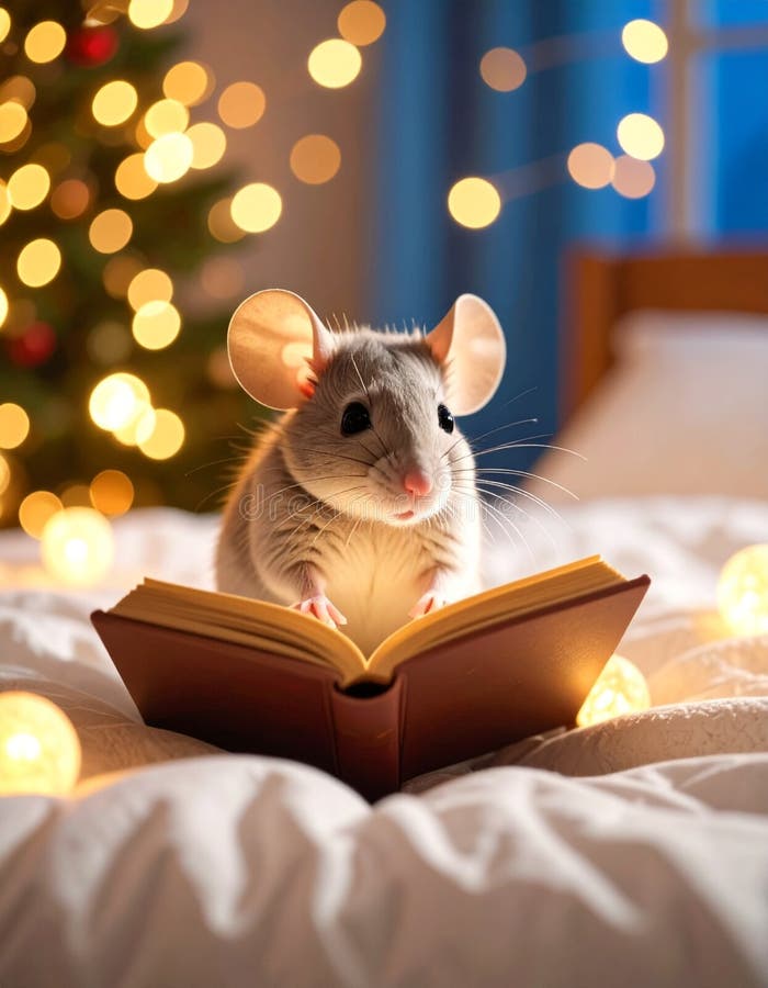 A Mouse is Reading a Book in Front of Some Stones, AI Stock Image ...