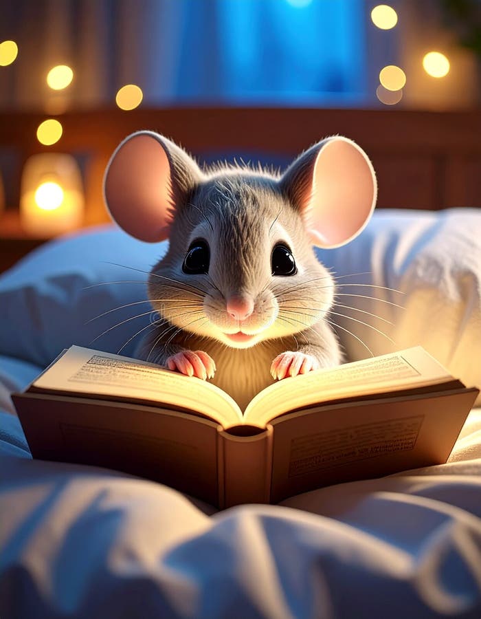 A Mouse is Reading a Book in Front of Some Stones, AI Stock Image ...
