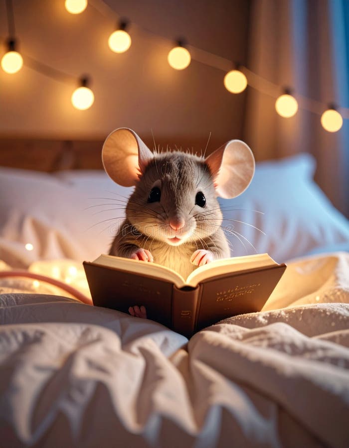 A Mouse is Reading a Book in Front of Some Stones, AI Stock Image ...