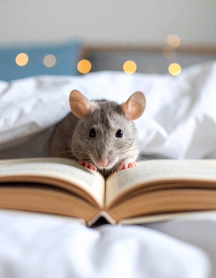 A Mouse is Reading a Book in Front of Some Stones, AI Stock Image ...