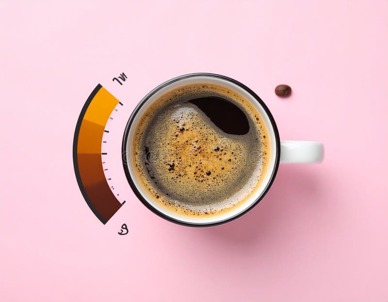 Coffee and Volume of Energy Gauge Scale on Pink Background, Top View ...