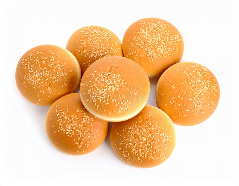 Many Fresh Hamburger Buns Isolated on White Stock Illustration ...