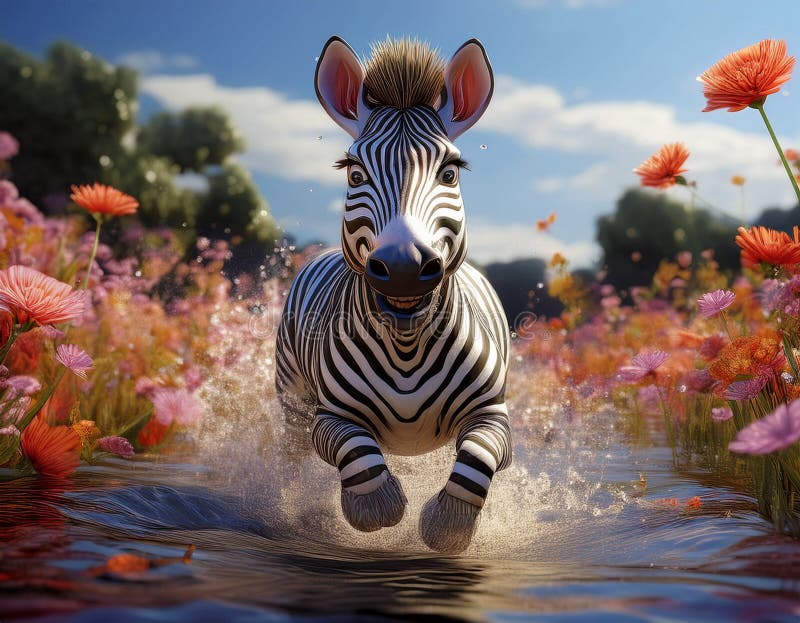 A Zebra Running through the Water at Sunset Stock Photo - Image of ...