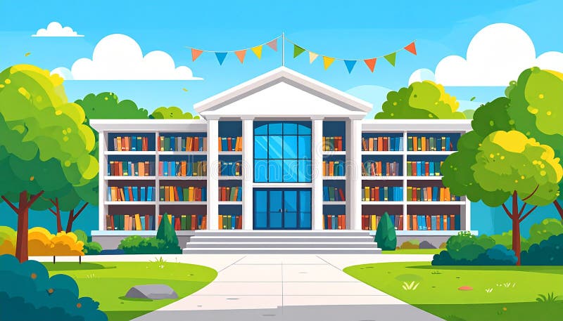 Cartoon Library Interior with Many Books Stock Vector - Illustration of ...