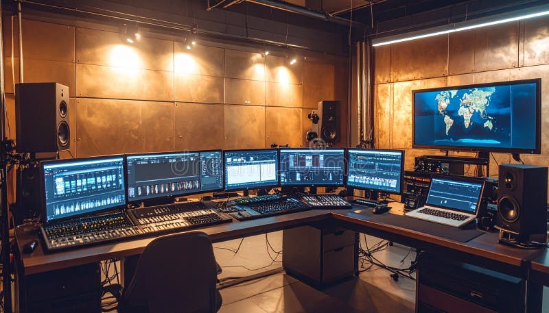 A Modern Audio-video Editing Studio Featuring Multiple Computer ...