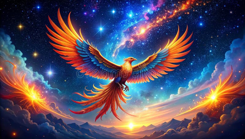 Phoenix Rising from Flames, Phoenix Firebird Rising into Sky, Phoenix ...