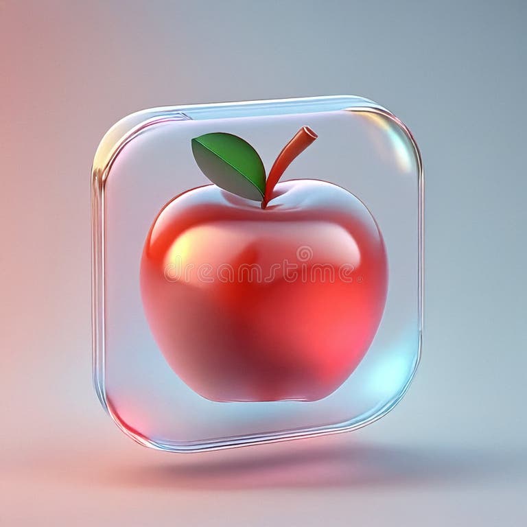 3D Glossy Glass Apple in Red – Glassmorphism Style Stock Image - Image ...