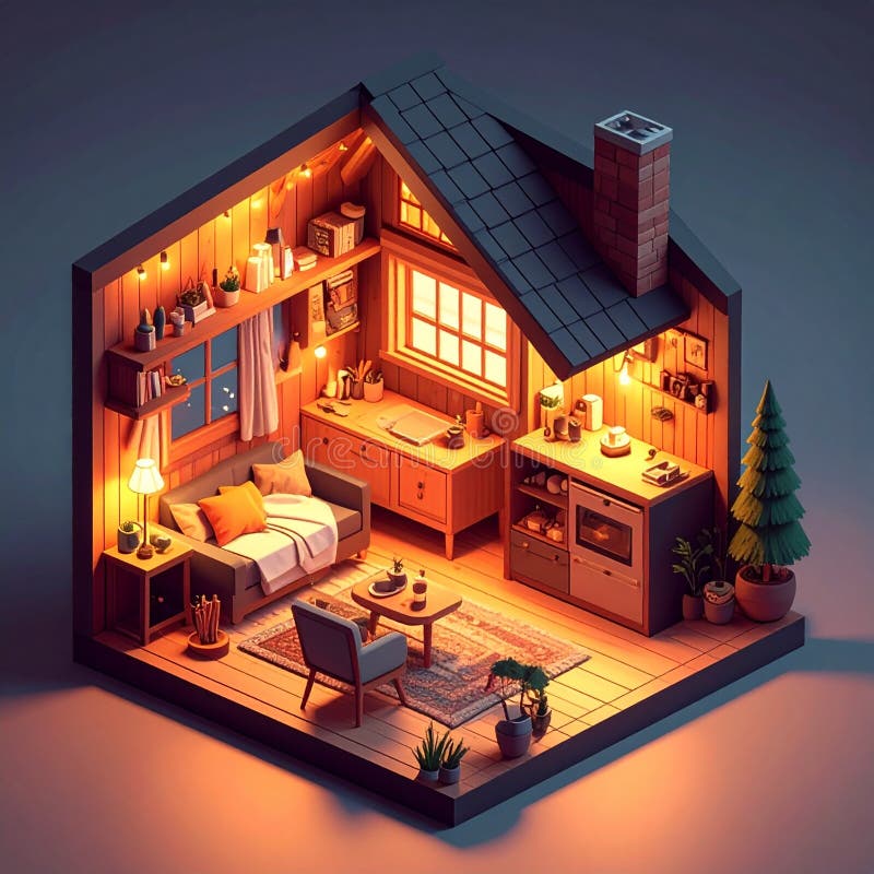 3d Aesthetic Cute Isometric Room Tree Stock Illustrations – 2 3d ...