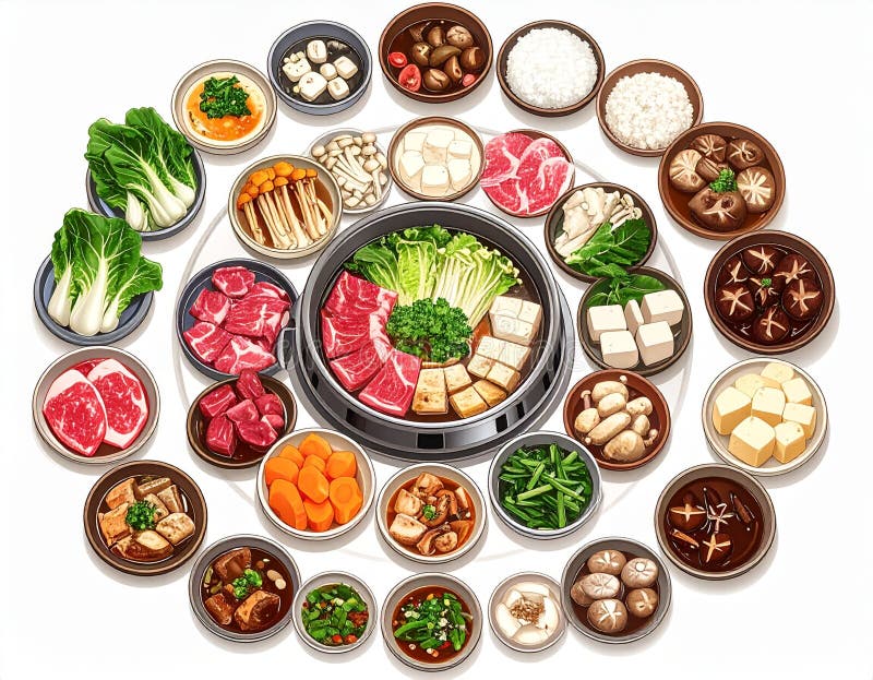 Colorful Asian Shabu-Shabu Buffet Stock Illustration - Illustration of ...