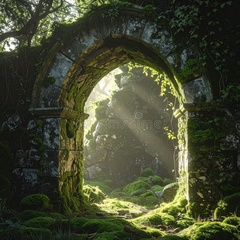 Archway in an Enchanted Fairy Garden Landscape. Generative AI Stock Illustration - Illustration ...