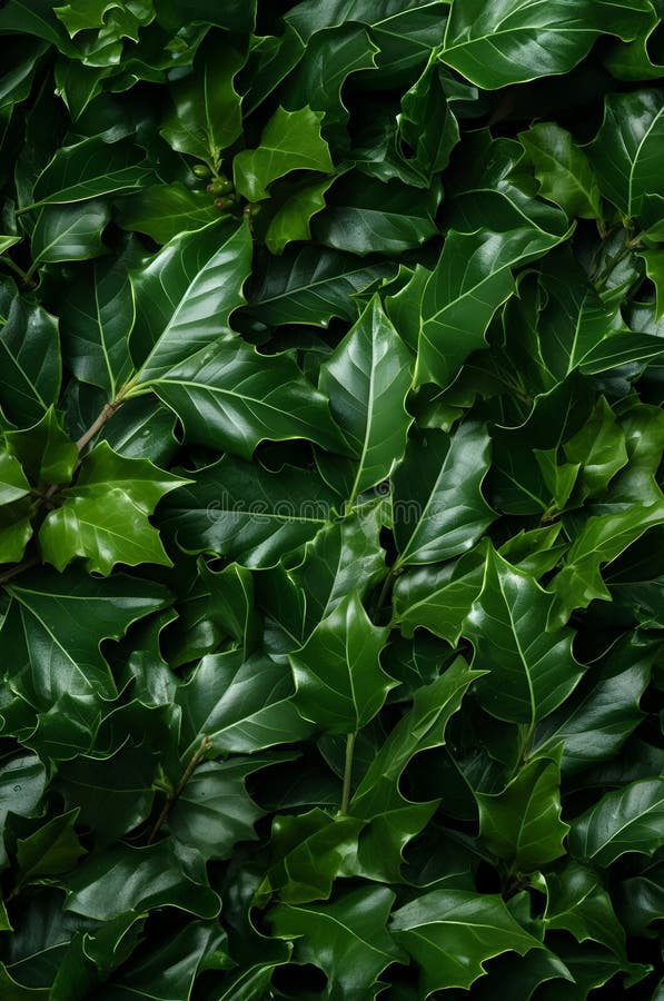 Abstract Background with Green Holy Berry Leaves and Baubles. Stock ...