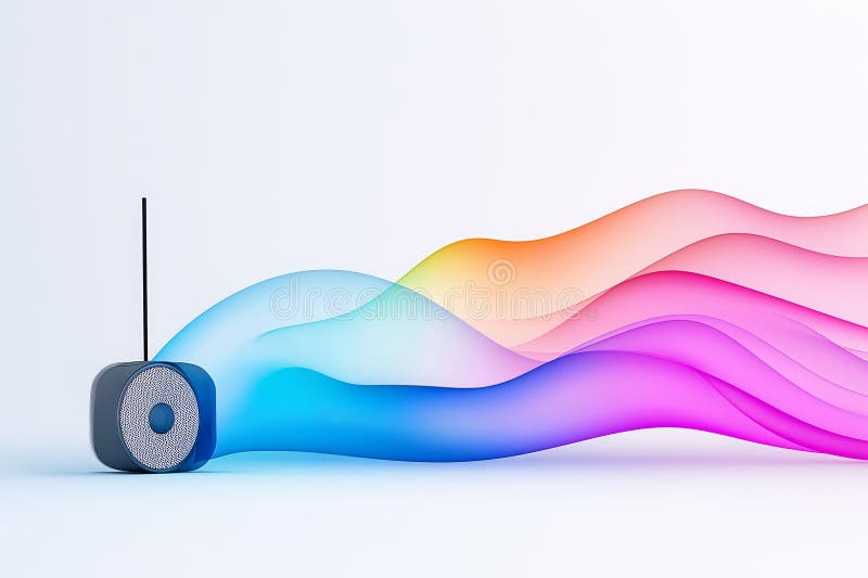 Abstract Banner with Sound Waves and Simple Radio on White Background ...