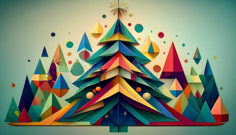 Abstract Christmas Tree with Geometric Patterns. Christmas Scene ...