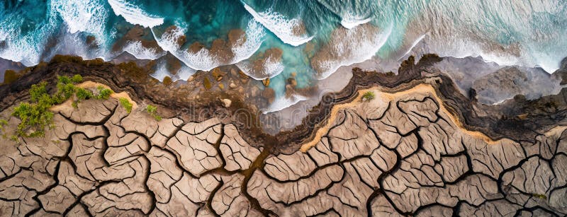 Big Waves between the Cracks in the Coral on the Beach with Cloudy ...
