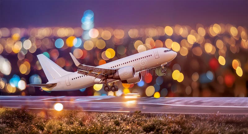 An Airplane Fly Up Over Take-off Runway from Airport Generated Image ...