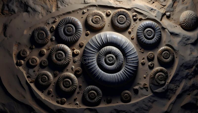Generated Image.Ammonite Fossils Embedded in a Rock Surface. Stock ...
