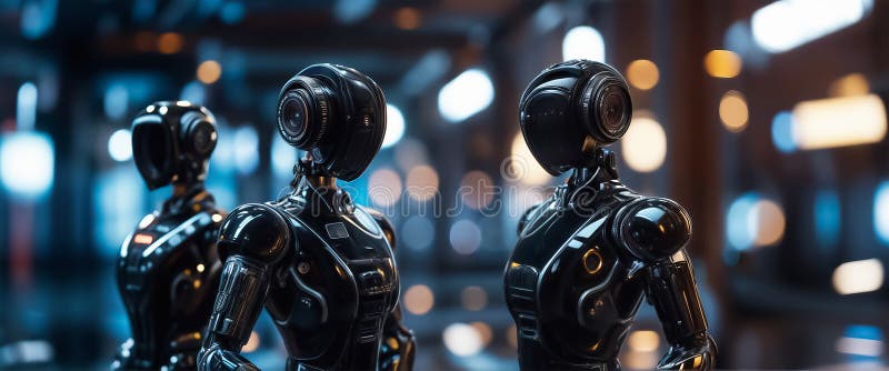 Android Robots. Three New Black Robots. Sky-fi Robots Stock ...