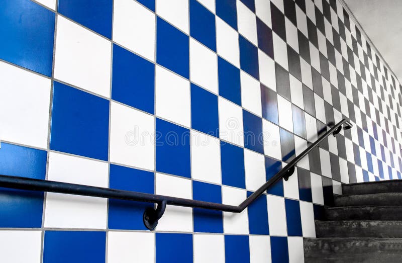 Angled Image of a Blue and White and Black and White Checkered Wall ...