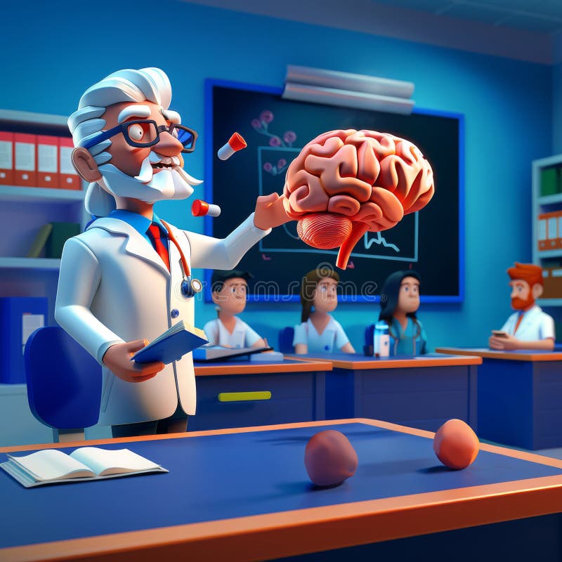Animated Doctor Presenting a Brain Model To Students in a Classroom ...