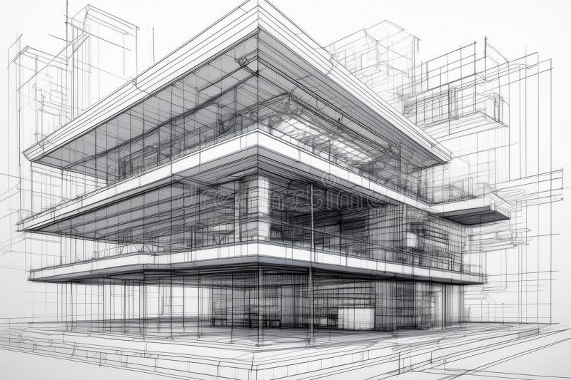 Architectural Concept Sketch of Modern Building. Abstract Sketch of a ...