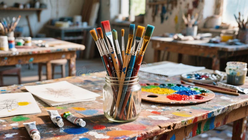 Messy art classroom stock illustration. Illustration of design - 392077934