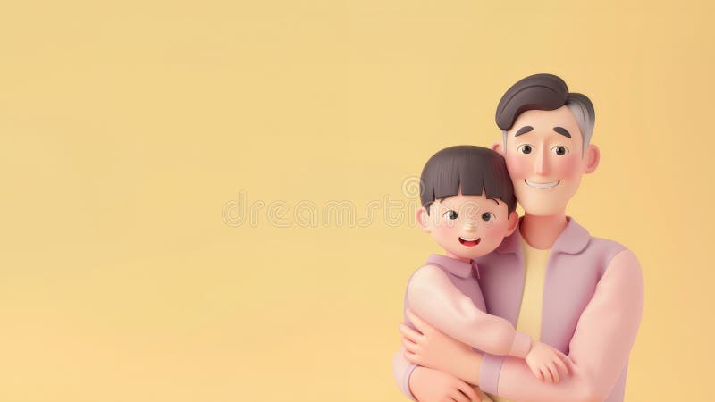 Asian Father and Son Enjoying a Close Moment, 3D Cartoon-style ...