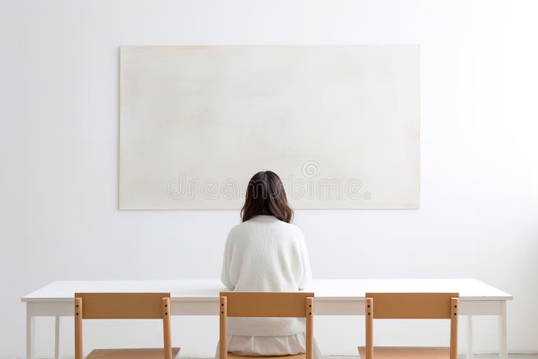 Back View of a Child Sitting at a Desk Facing a Whiteboard, Offering a ...