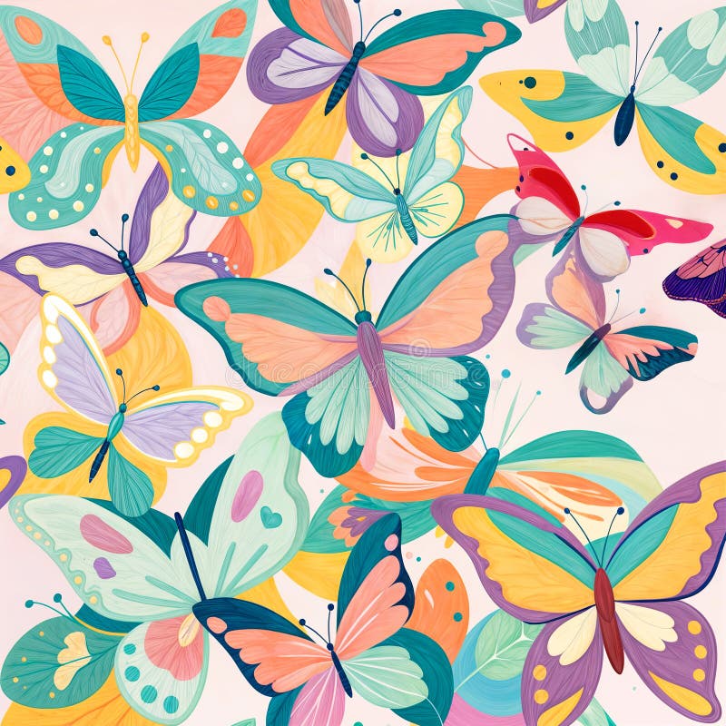 Generated Image. Background Consisting of Multi-colored Butterflies ...
