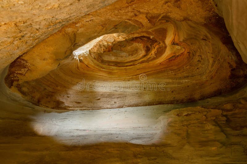 Round Yellow Cave from Inside with Spiral Pattern on a Ceiling. Stock ...