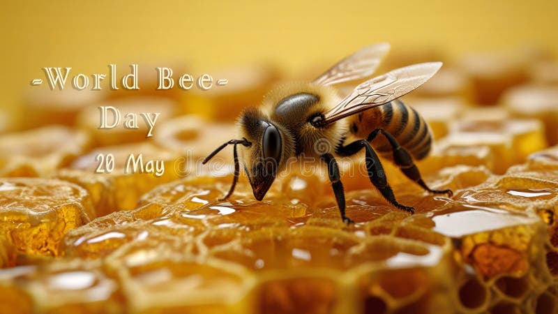 Bee on Honeycomb on Honey Background Stock Image - Image of comb, world ...