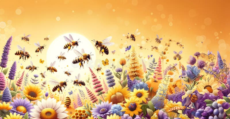 World Bee Day Celebration with Bees and Sunflowers Stock Image - Image ...
