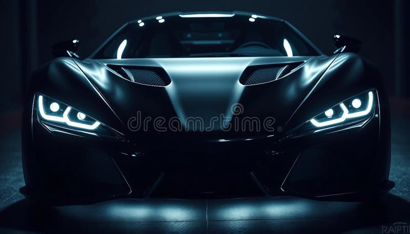 Black Supercar with Led Headlights Close-up. Aggressive Design of the ...