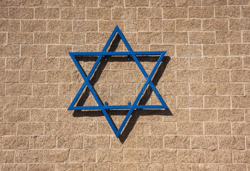 Blue Star of David on a Brown Brick Wall Stock Photo - Image of shield ...