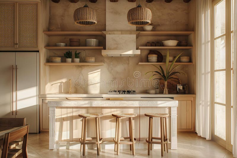 Boho Kitchen with Organic Textures and Beige Tones. Ideal for Design ...