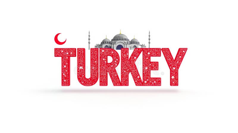 Bold Red 3D "Turkey" Text Featuring Intricate Patterns, Crescent Moon ...