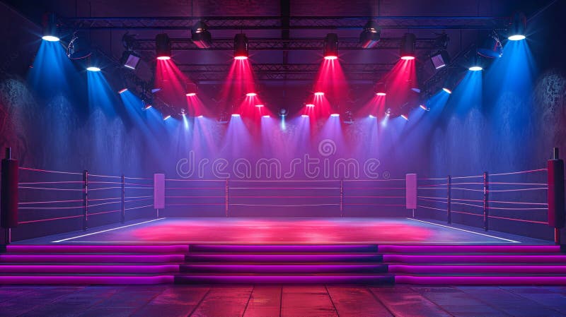 Boxing Ring Illuminated by a Vibrant Array of Red and Blue Spotlights ...
