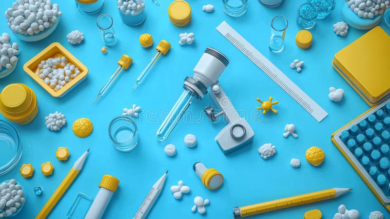 Brightly Colored Test Tubes Pencils and Microscope are Playfully ...