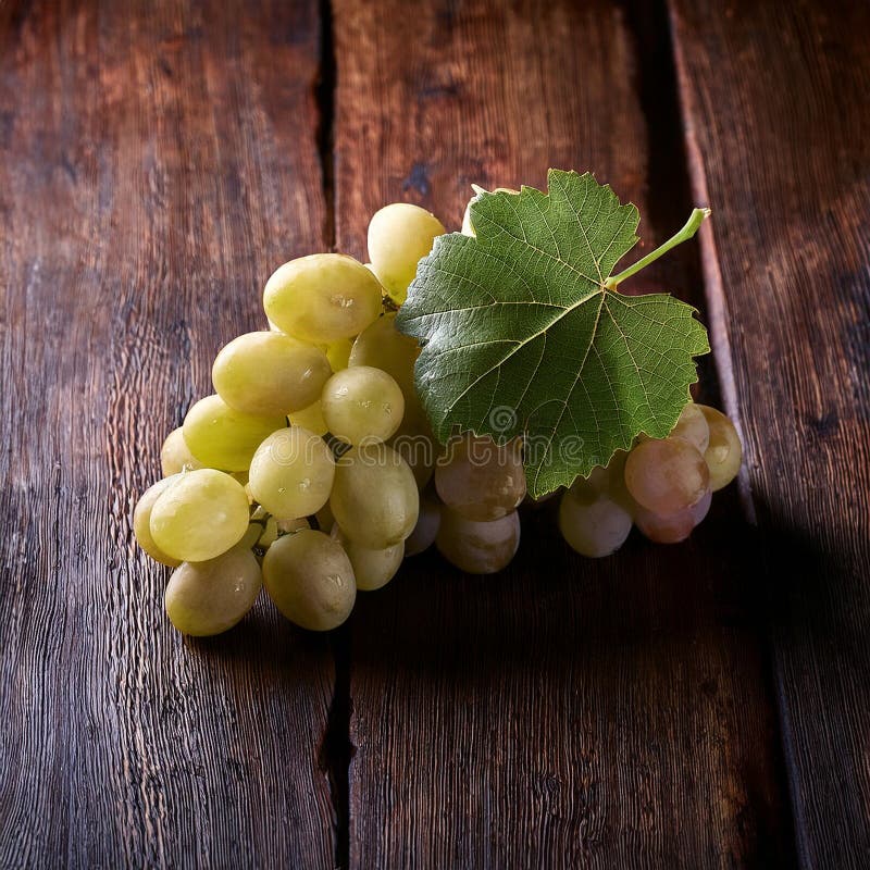 Bunch of White Grapes on Wooden Planks Background Stock Illustration ...