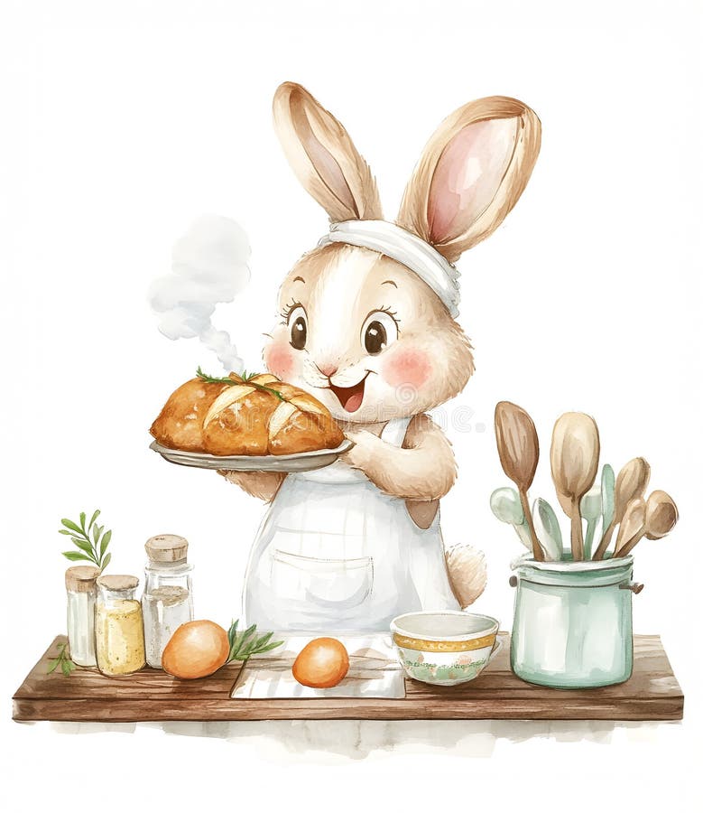 Generated Image. Bunny Baker Preparing a Delicious Loaf of Bread in a ...