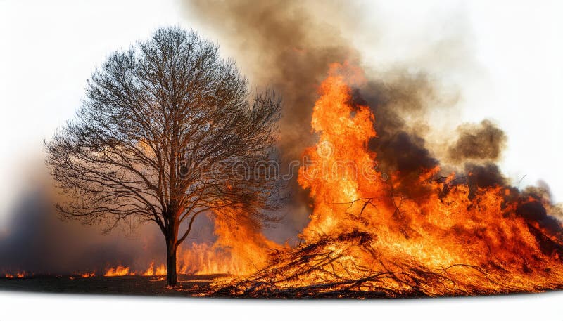 Burning Landscape Lone Tree Fire Danger Environmental Disaster Climate ...