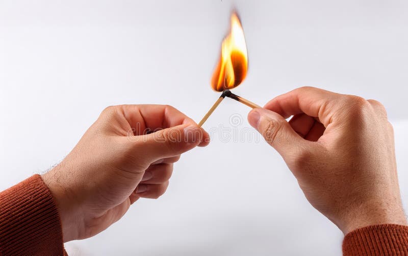 Burning Match Hands Fire Light Ignition Symbolizing Creation Danger ...