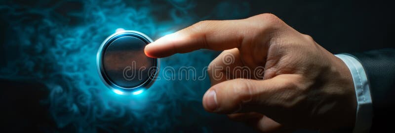 Businessman Hand Pressing Start Button Closeup, Finger Push Powerbutton ...