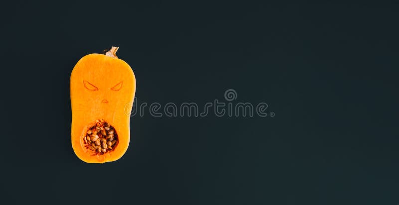 Butternut Squash Carved with Spooky Face, Showcasing Creative Halloween ...