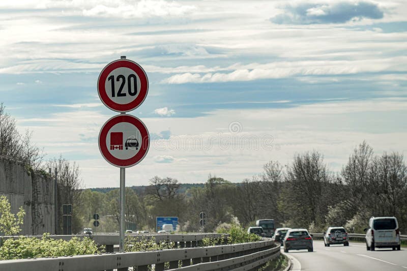 Car Speed Limit 120 Sign on the Autobahn. Automotive Industry. Stock ...